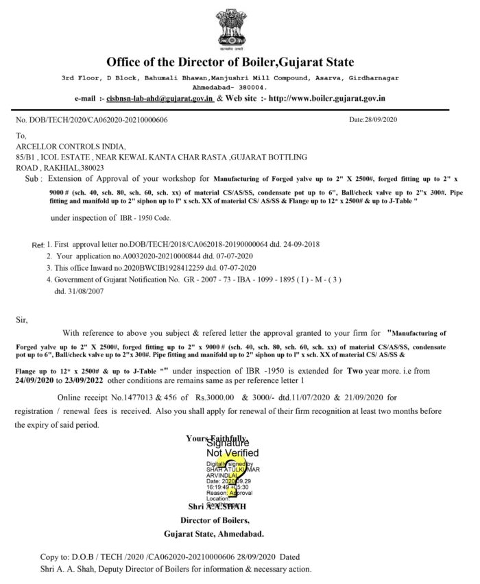 Quality and Compliance Certificate | Arcellorcontrols